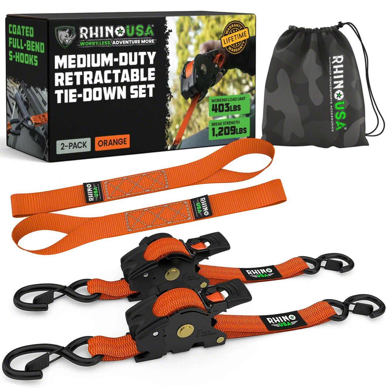 Rhino USA Throtl 1-Inch x 10-Foot Retractable Ratchet Strap Kit; 2-Pack ...