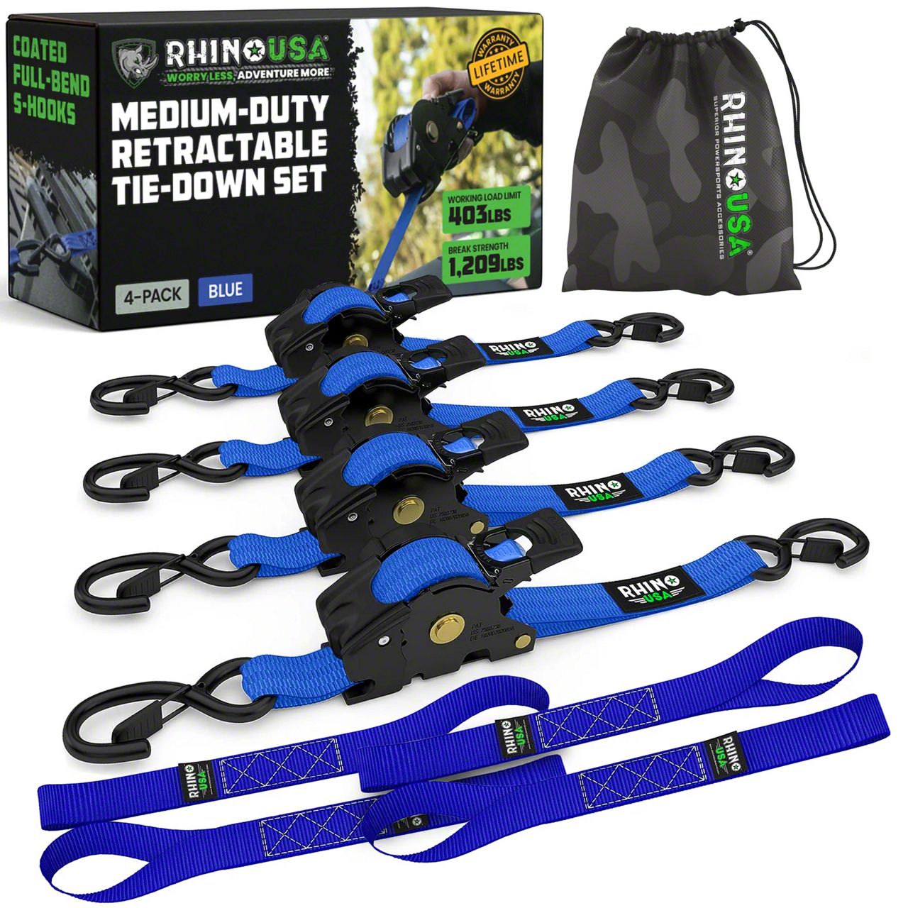 Rhino USA Throtl 1-Inch x 10-Foot Retractable Ratchet Strap Kit; 4-Pack ...