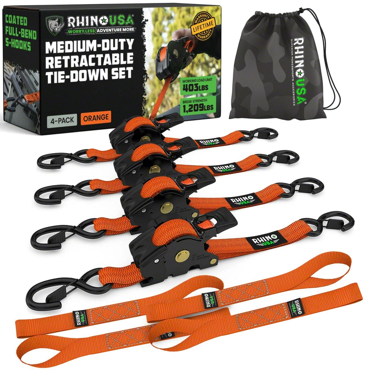 Rhino USA Throtl 1-Inch x 10-Foot Retractable Ratchet Strap Kit; 4-Pack ...