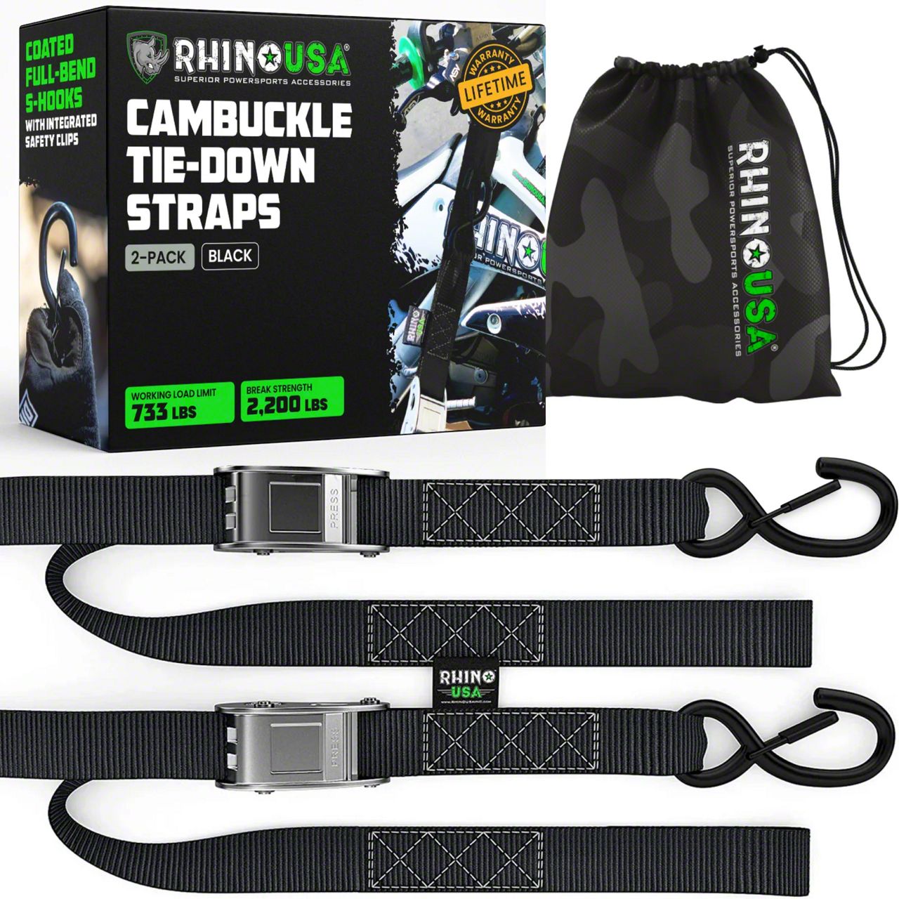 Rhino USA Throtl 1.50-Inch x 8-Foot Cambuckle Tie-Down Strap Kit; 2 ...