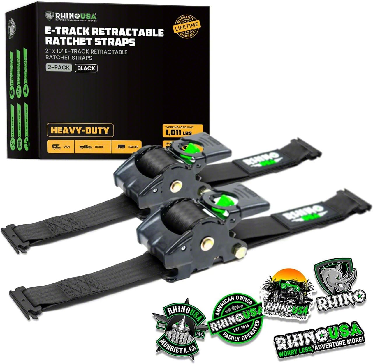 Rhino USA Throtl 2-Inch x 10-Foot Retractable E-Track Ratchet Strap Kit ...