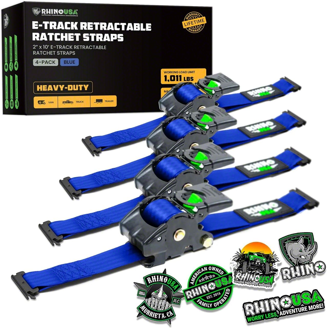 Rhino USA Throtl 2-Inch x 10-Foot Retractable E-Track Ratchet Strap Kit ...