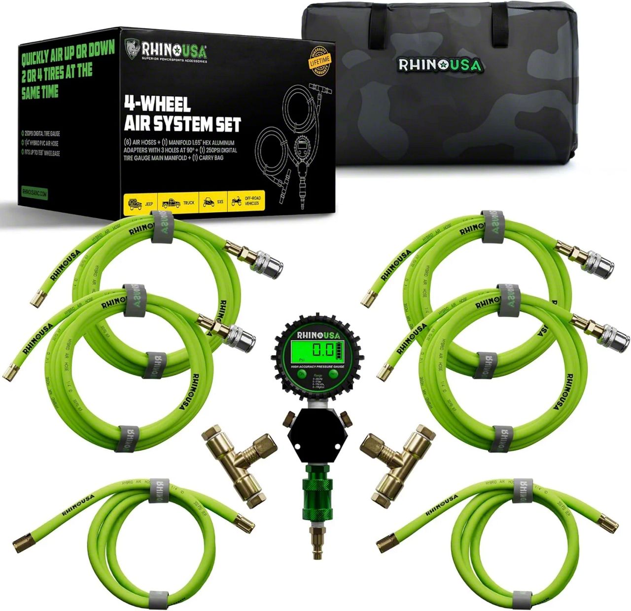 Rhino USA Throtl 4-Wheel Tire Inflation/Deflation System AC-TI4W-GRN