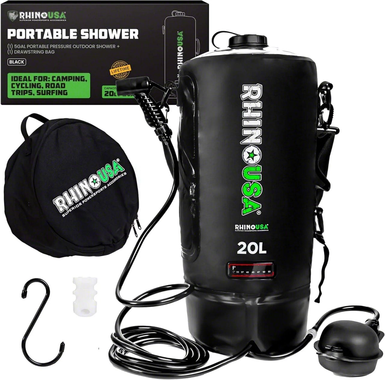 Rhino USA Throtl 5-Gallon Portable Pressurized Camp Shower; Black CA ...