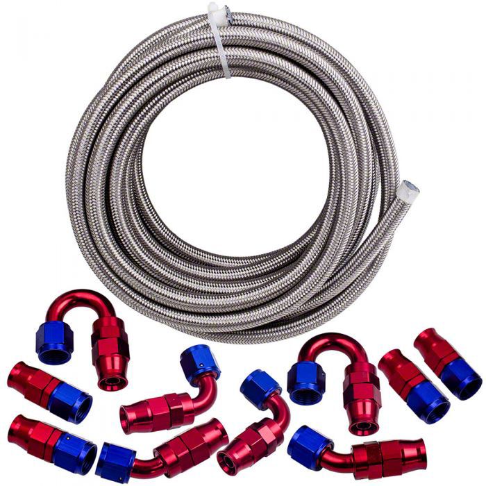 Throtl Stainless Steel Braided PTFE Fuel/Oil Hose Kit; -8AN; 20-Foot ...